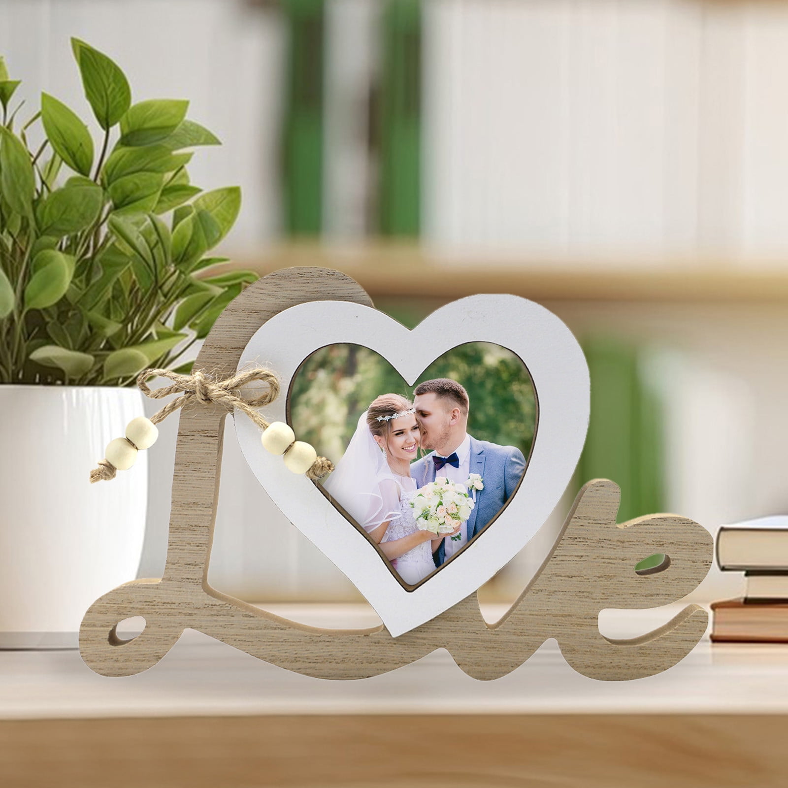 KQJQS Wooden Wedding Love Heart Photo Frame with English Letters ...