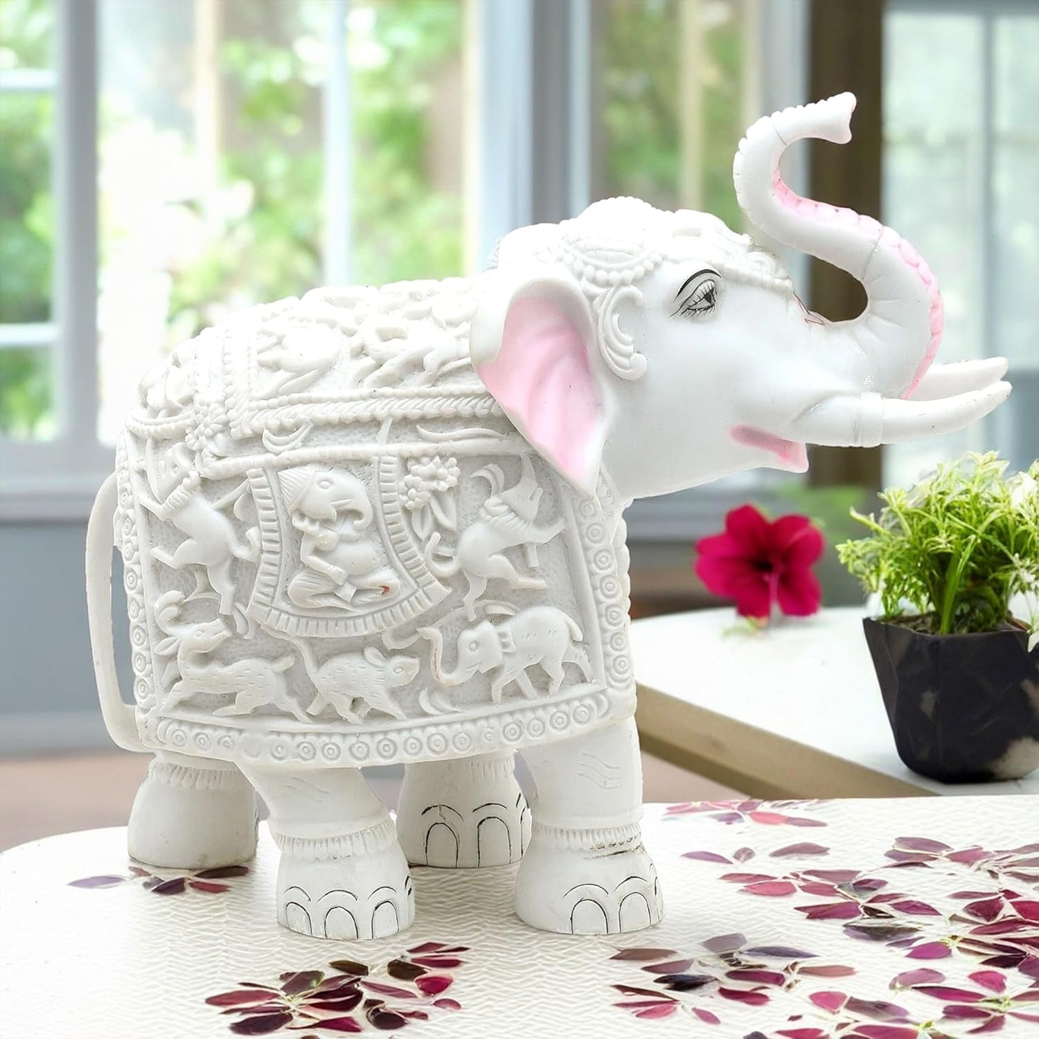 KRAFTSKALA White Elephant Showpiece Big Size Marble Resin Aesthetic ...