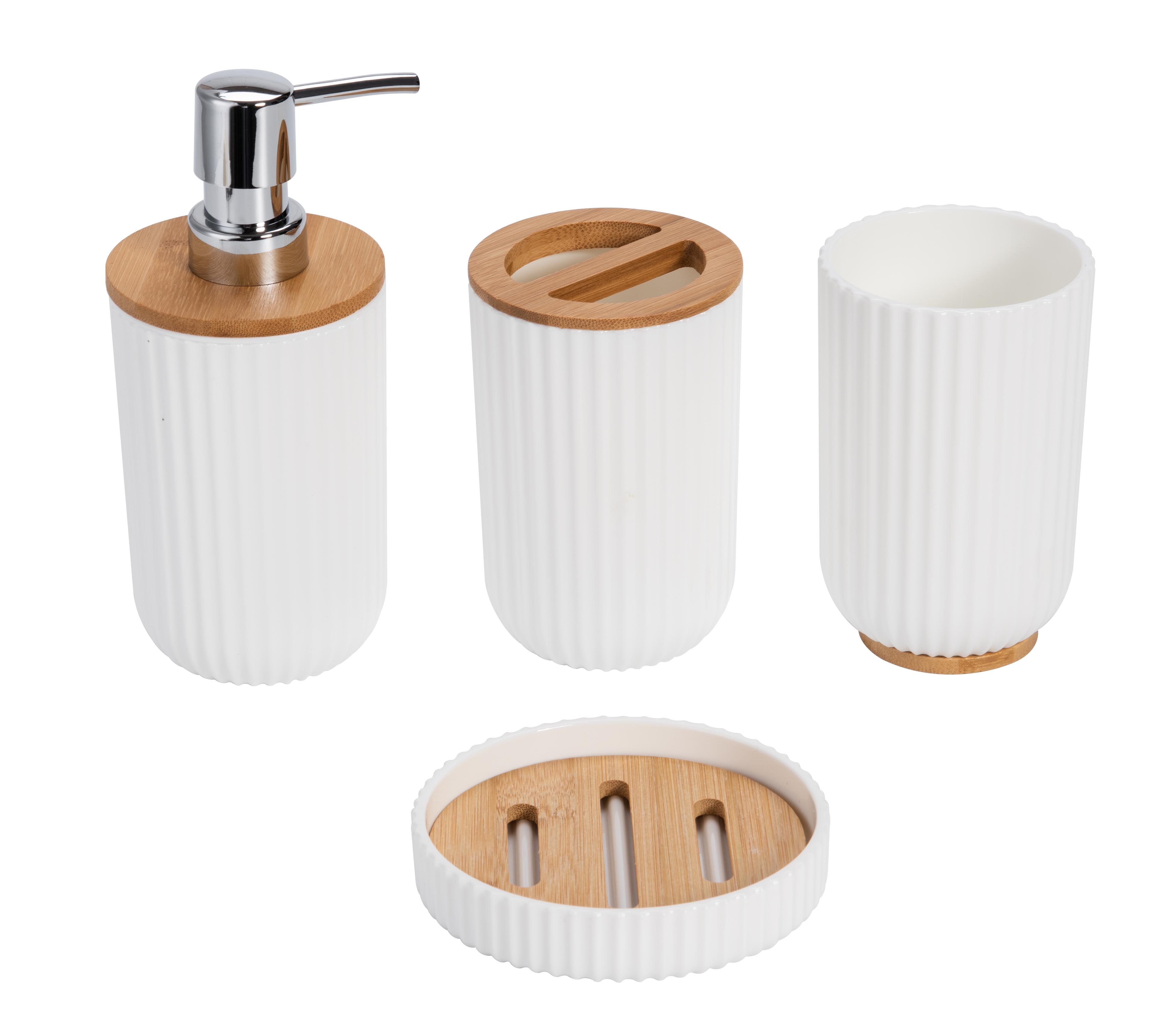 KRALIX Four Piece Ribbed Bathroom Vanity Accessory Set - White ...