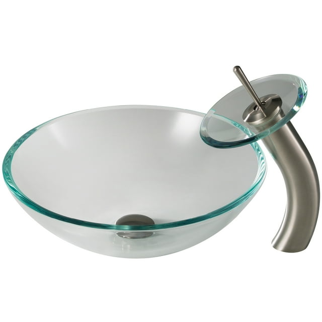 KRAUS Crystal Clear Glass Bathroom Vessel Sink and Waterfall Faucet ...
