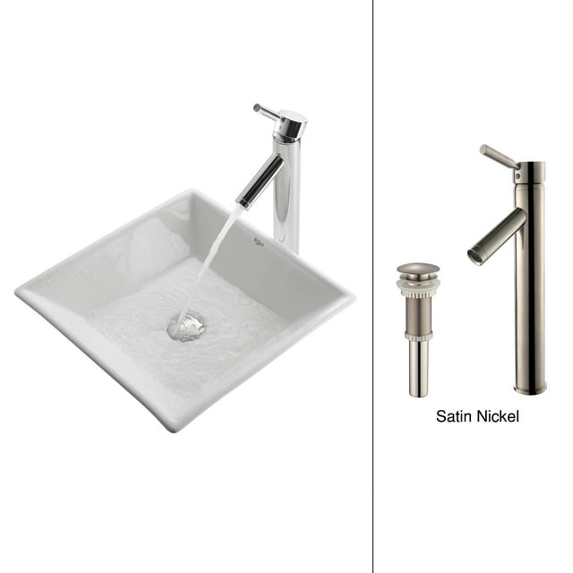 KRAUS Flat Square Ceramic Vessel Sink in White with Sheven Faucet in ...