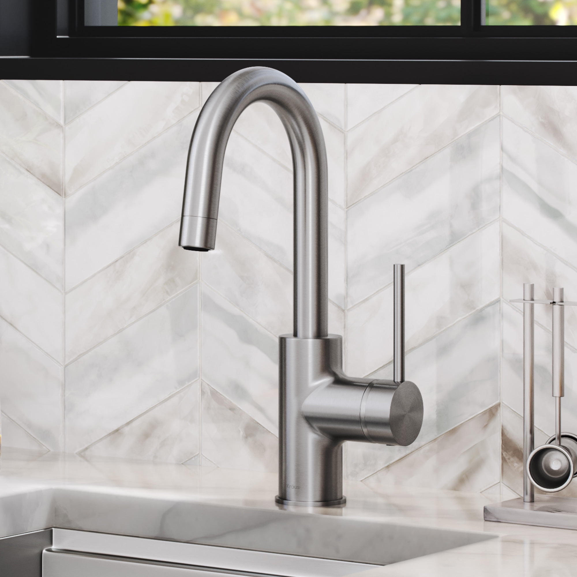KRAUS Oletto Single Handle Kitchen Bar Faucet with QuickDock Top Mount ...