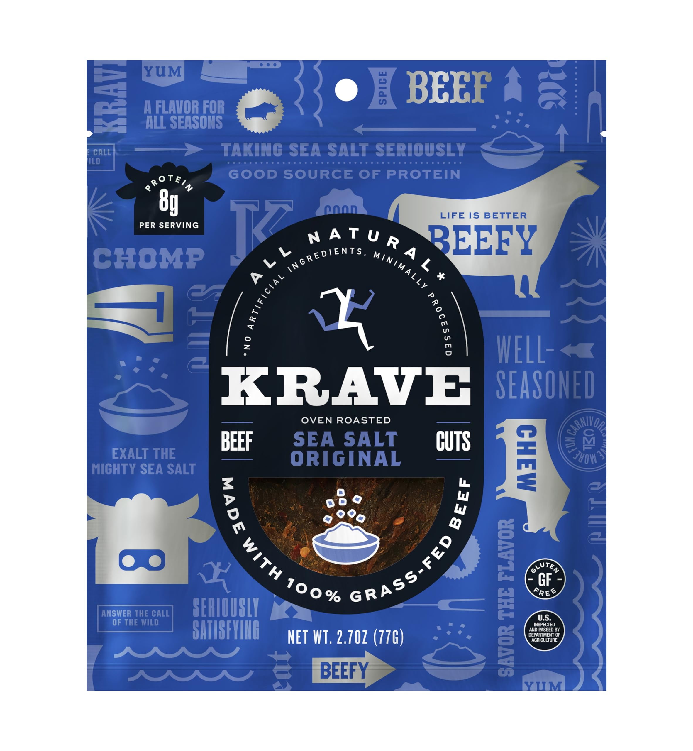 KRAVE All Natural Beef MZF22 Jerky, Sea Salt - Protein Packed Snacks ...
