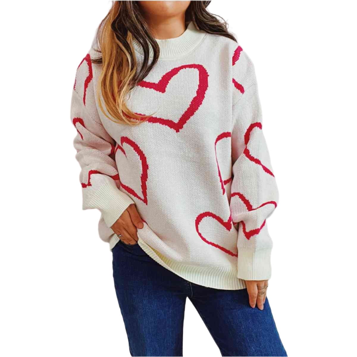 KRE Prime Women Heart Pattern Long Sleeve Sweater - Walmart.com