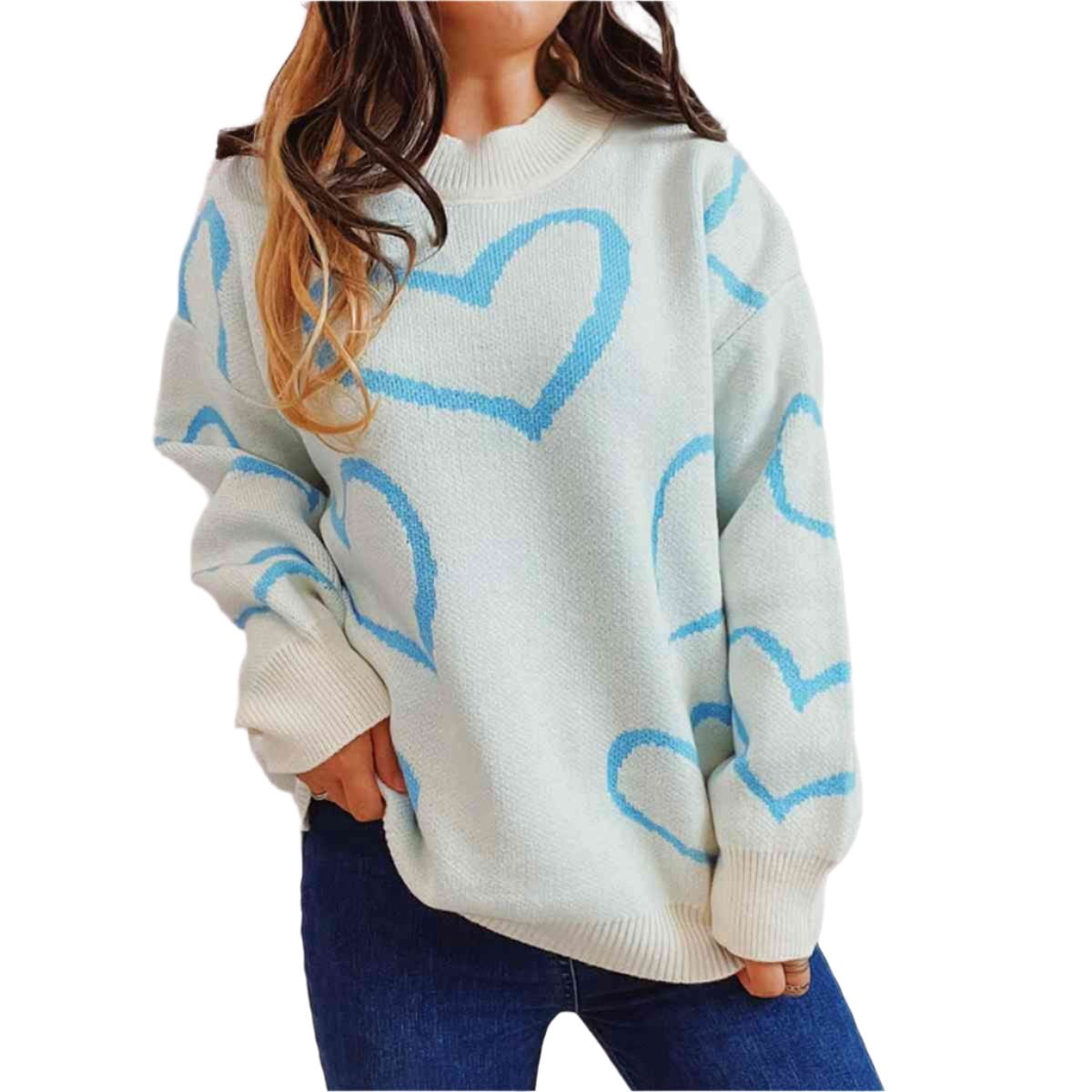 KRE Prime Women Heart Pattern Long Sleeve Sweater - Walmart.com