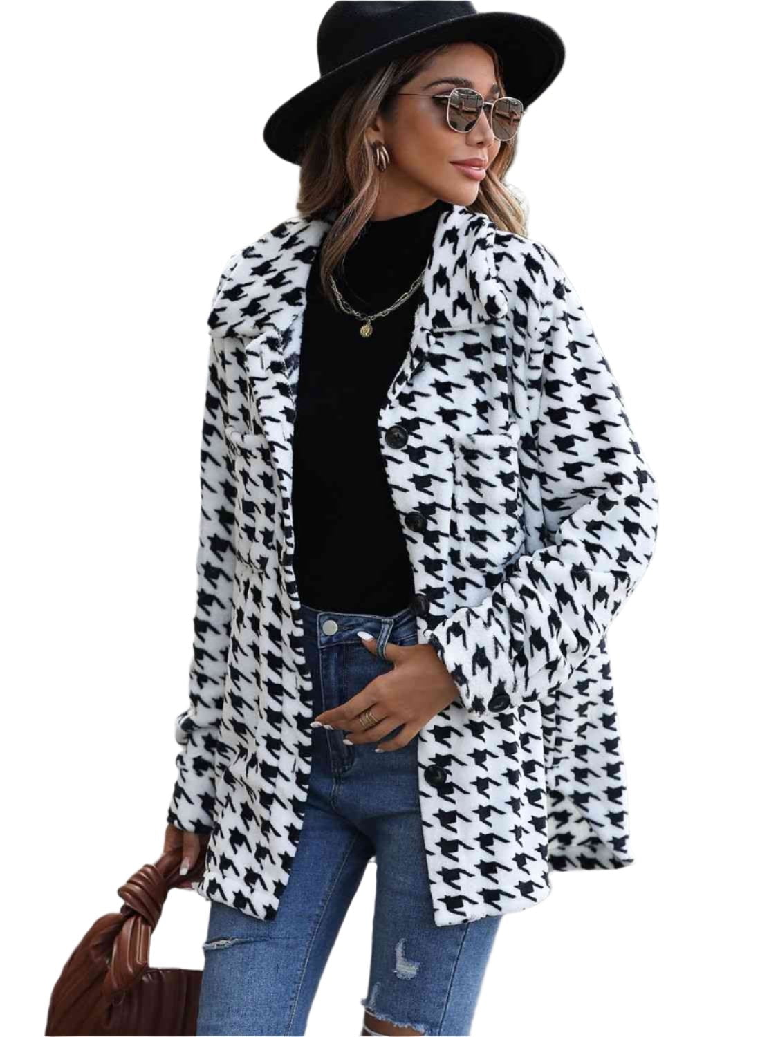 KRE Prime Women Houndstooth Button Down Jacket - Walmart.com