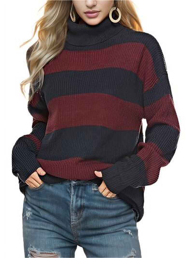 ZXSXSY Women Colorblock Stripe Crew Neck Long Sleeve Knitted ZXSXSY Women Colorblock Stripe Crew Neck Long Sleeve Knitted