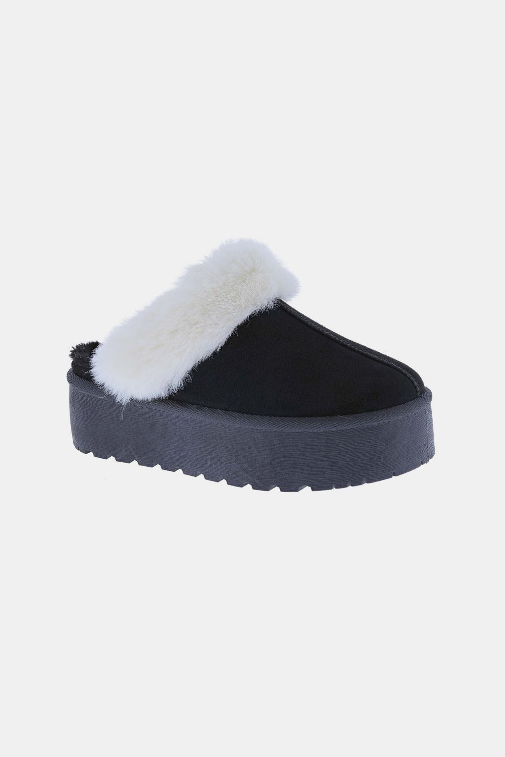 KRE Prime Women Thick Bottom Fur Trim Snow Black Slippers - Walmart.com