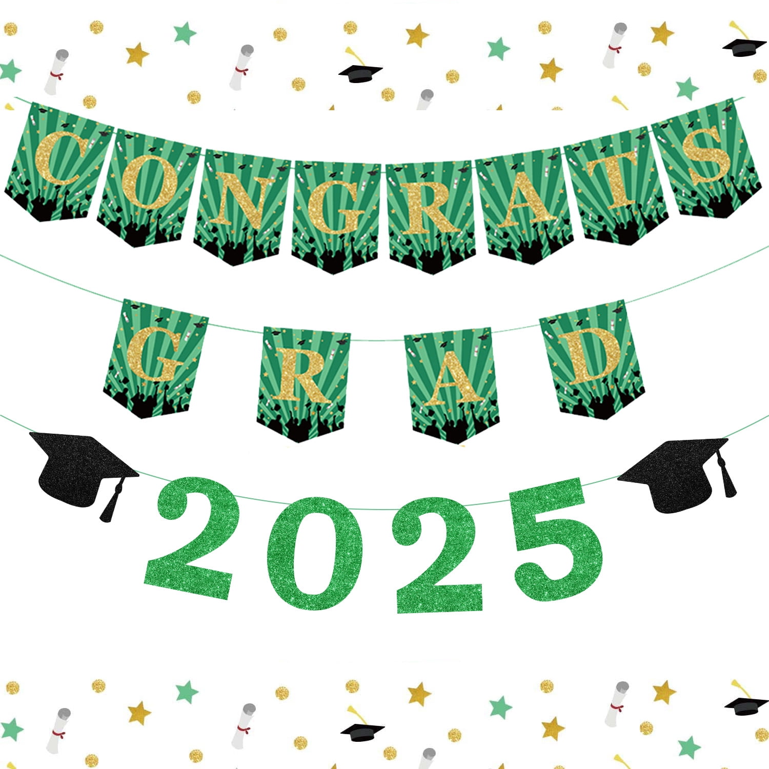 KREATWOW Green Grad Banner 2025 Graduation Party Decorations with ...