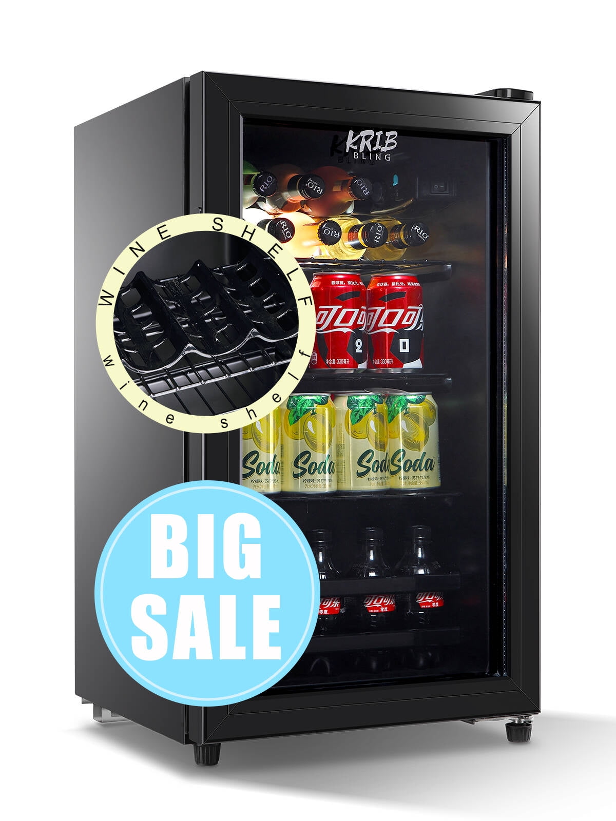 KRIB BLING 120 Cans Beverage Cooler with Removable Wire Shelf, Mini Beverage Refrigerator, Ideal ...
