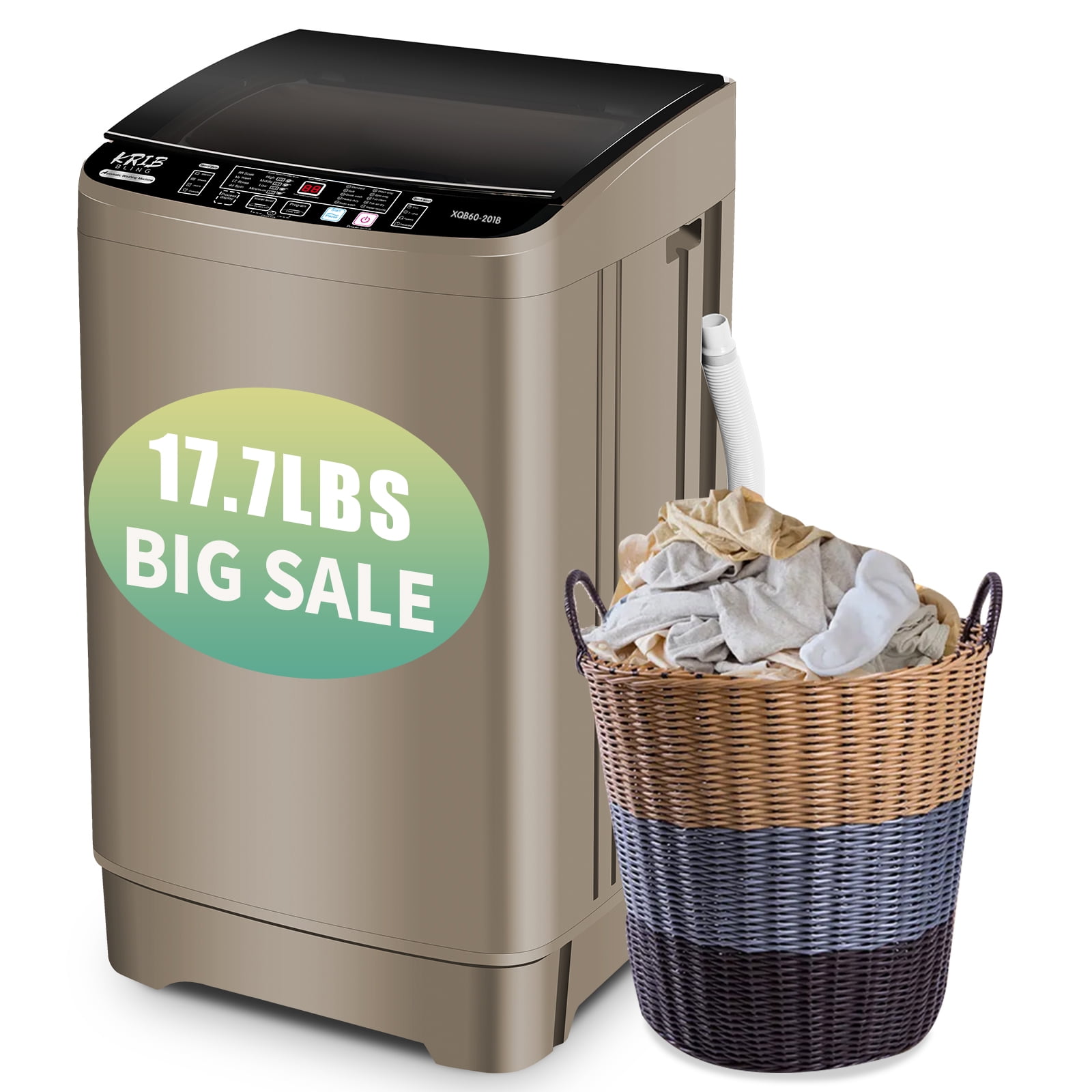 KRIB BLING 17.7 lbs Full Automatic Washer with Drain Pump, Mini Washing ...
