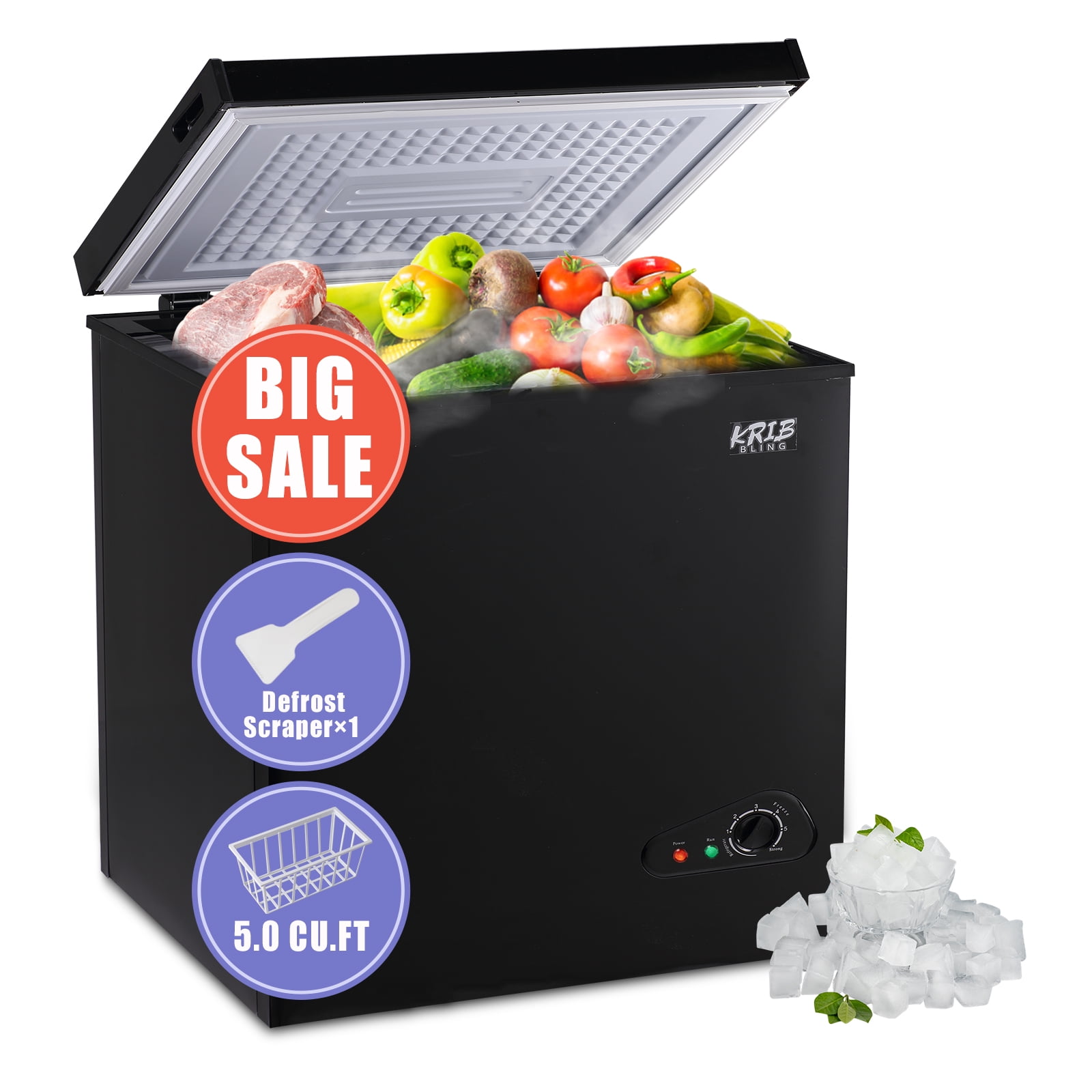 NEW KRIB BLING 5.0 Cu.ft Chest Freezer, 3 Grade Thermostat, Black, READY for Basement, Office ...