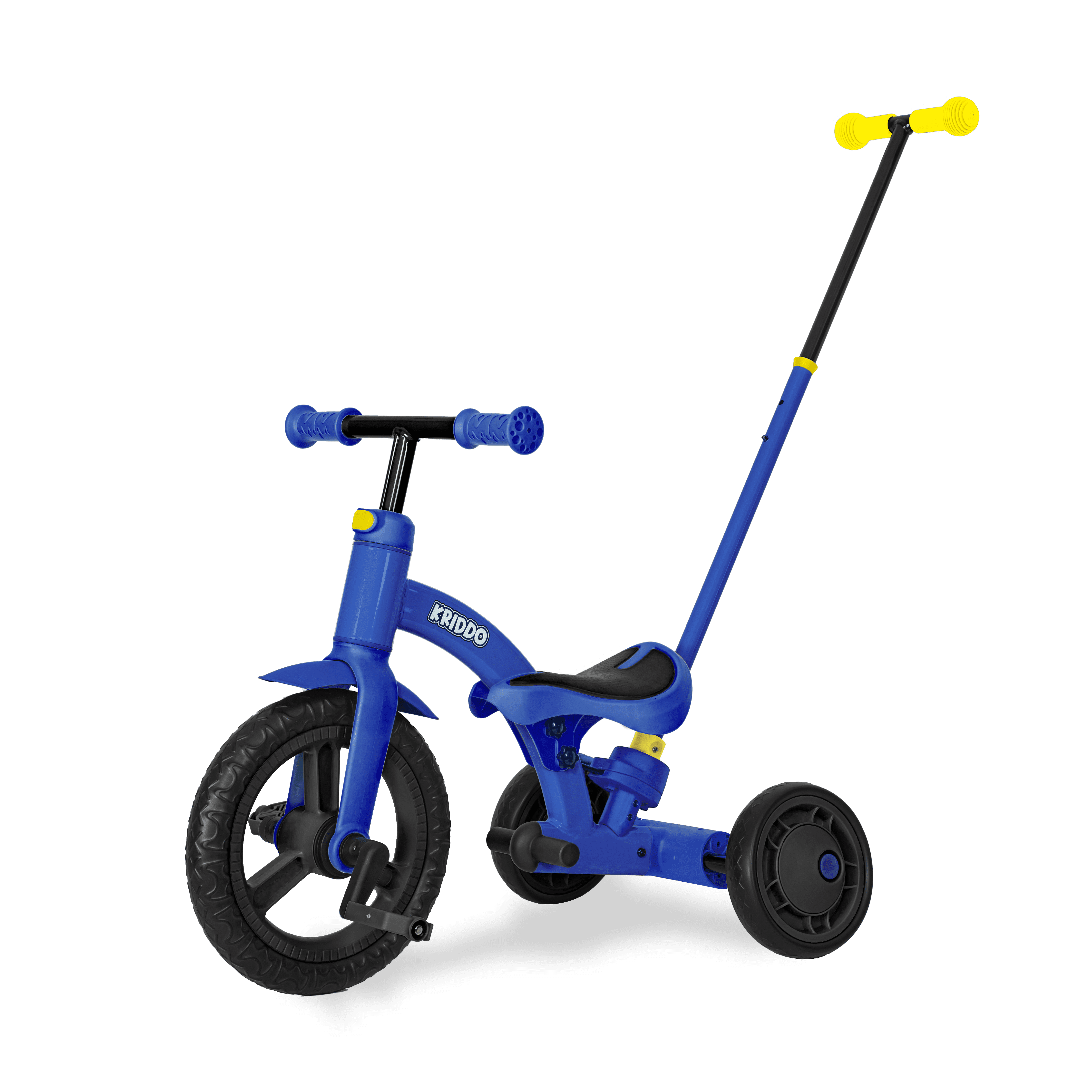 KRIDDO 4-in-1 Kids Tricycle for 1.5 to 3 Yea Old with Parent Steering Push Handle, 12 Inch Front ...
