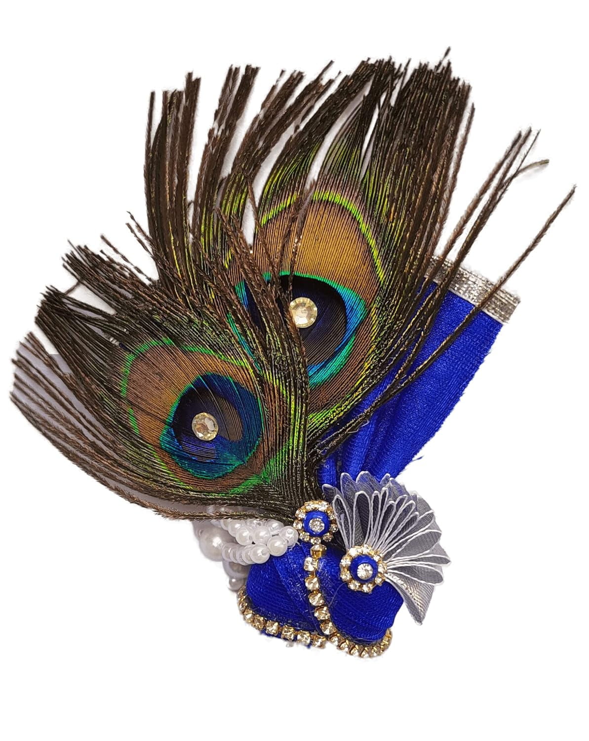 KRISHFEB Soft Fabric Laddu Gopal Net Mukut with Mor Pankh Colorful Bal ...