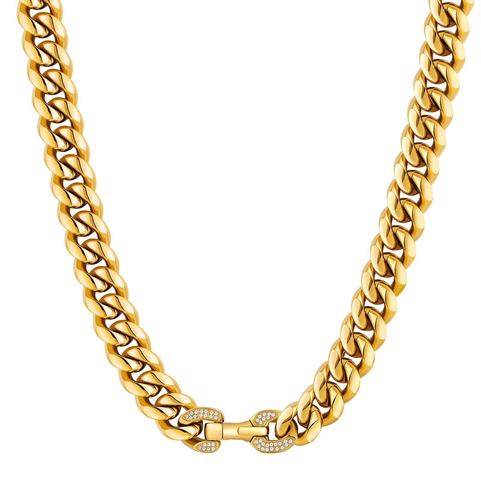 KRKC&CO 12mm Iced Out Miami Cuban Link Chain for Men, 18k Thick Gold Plated Chain Necklace for ...