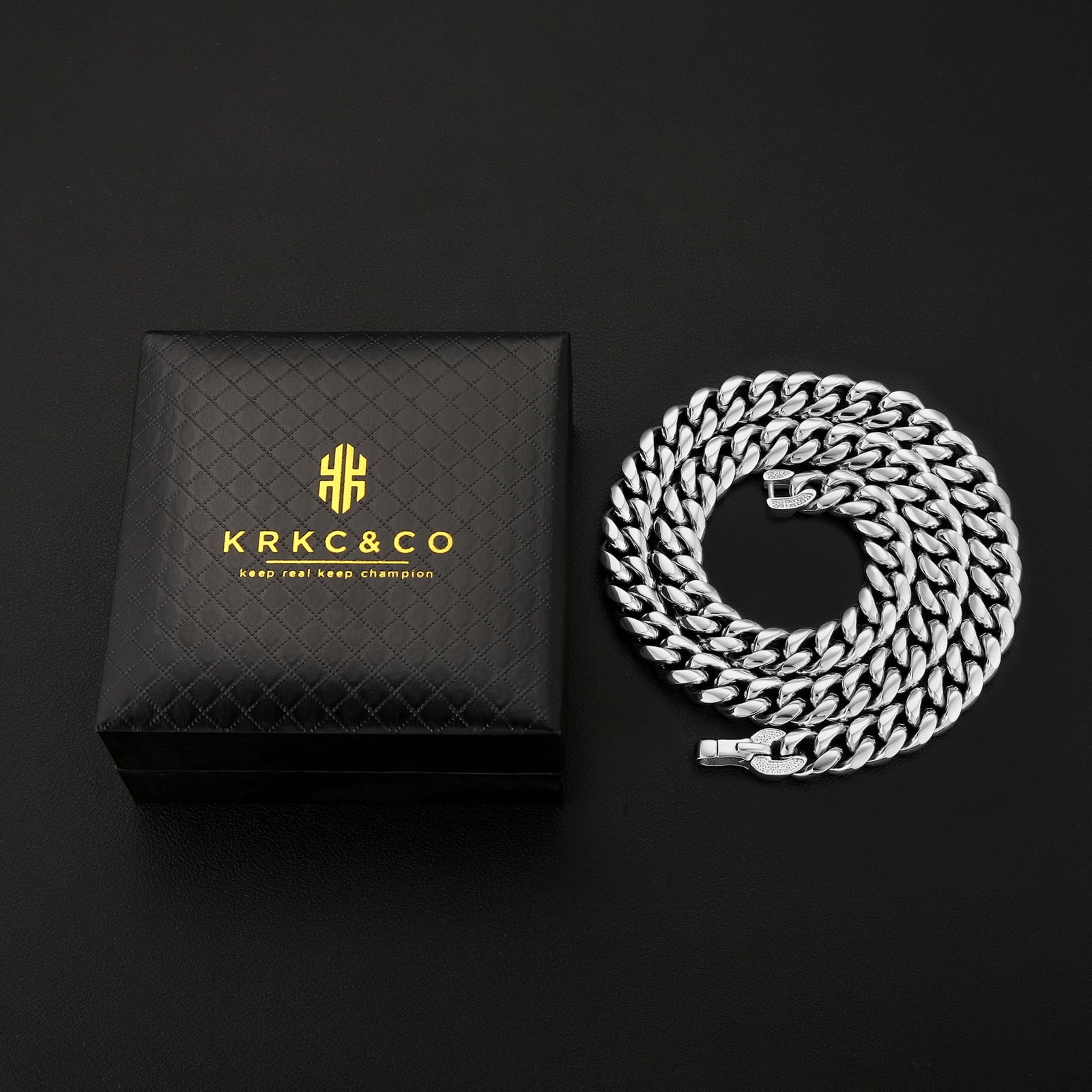 KRKC&CO 12mm Iced Out Miami Cuban Link Chain for Men, Thick Solid White Gold Plated Chain ...