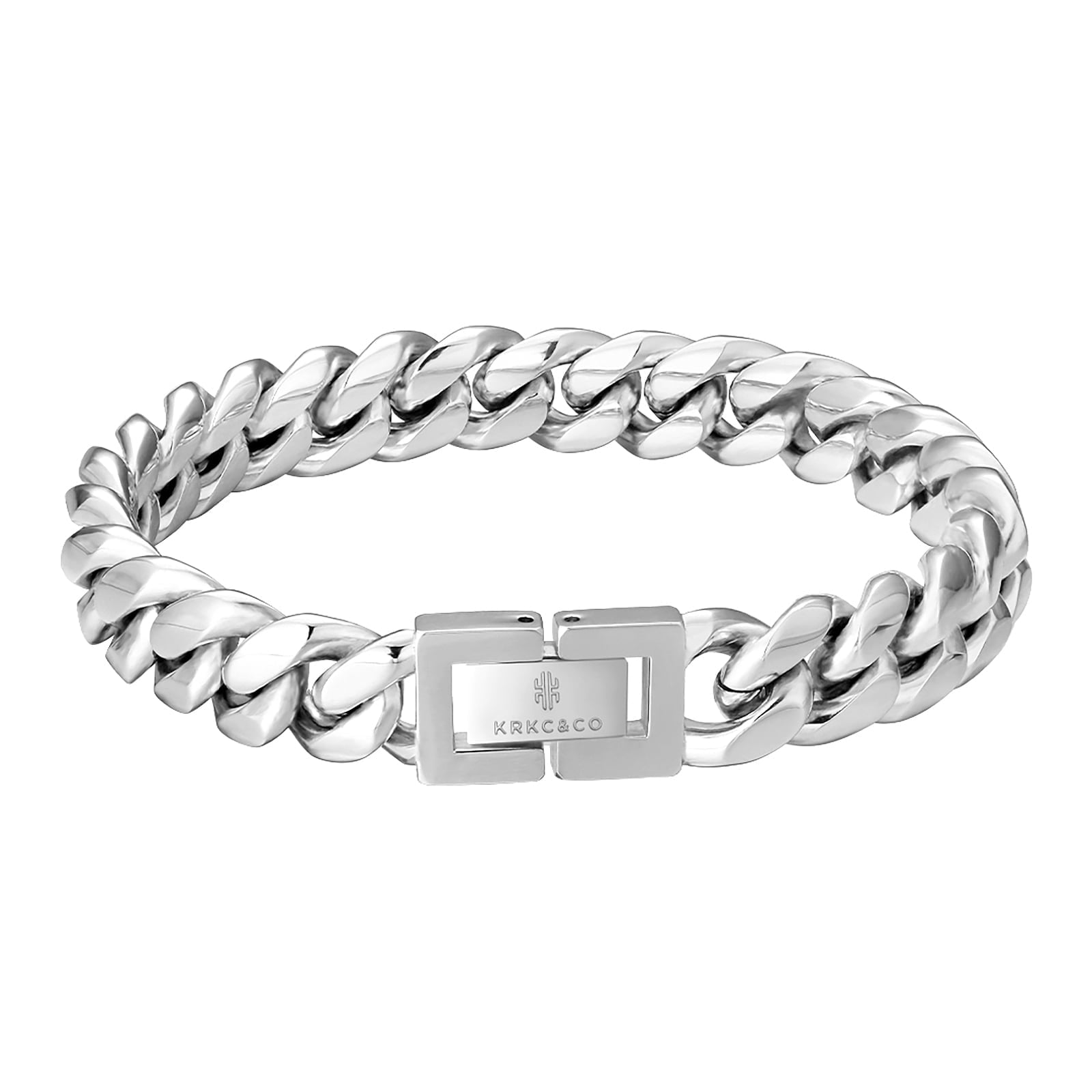 KRKC&CO 12mm Silver Mens Cuban Link Bracelet, White Gold Plated Iced Out Zirconia Miami Thick ...