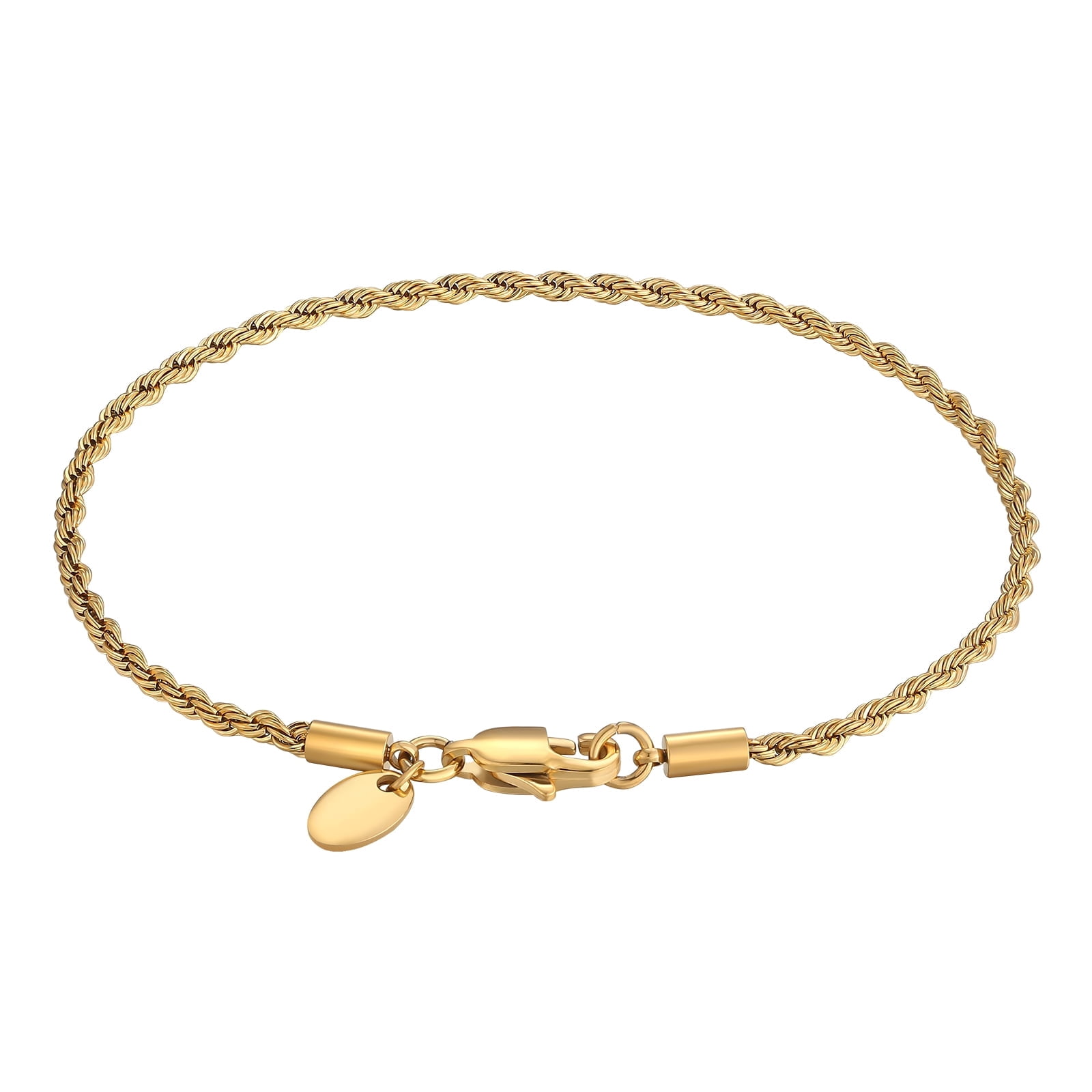 KRKC&CO 18k Gold Rope Chain Bracelet for Men and Women, 6mm Stainless ...