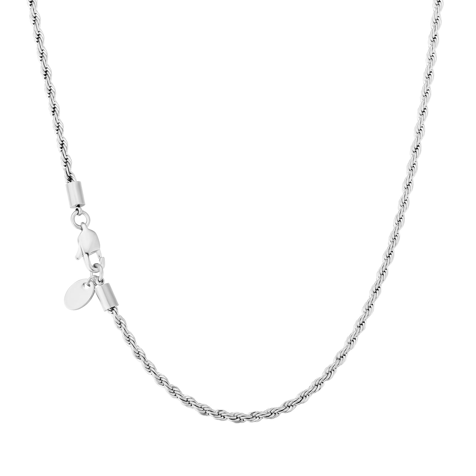 KRKC&CO 3mm Stainless Steel Twist Rope Chain Necklace For Men, White Gold Plated Chain Mens ...