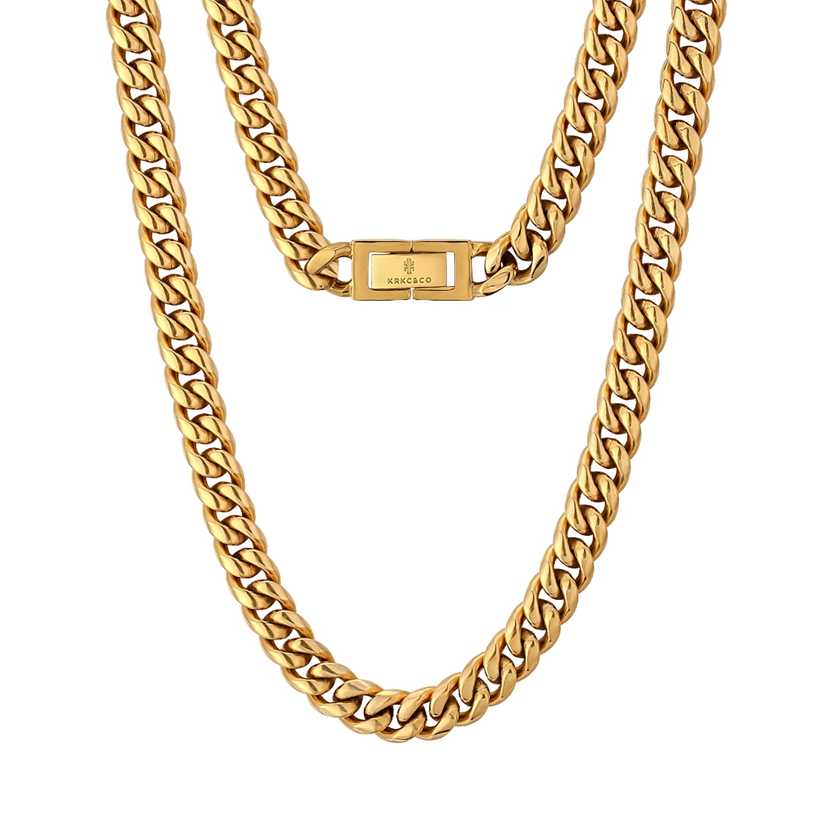 KRKC&CO 8mm Cuban Link Chain for Men, 18k Gold Plated Miami Cuban Chain ...
