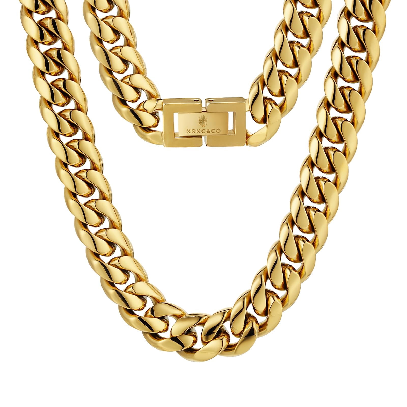 KRKC&CO Cuban Link Chain for Men, 18k Gold Plated Miami Cuban Chain ...