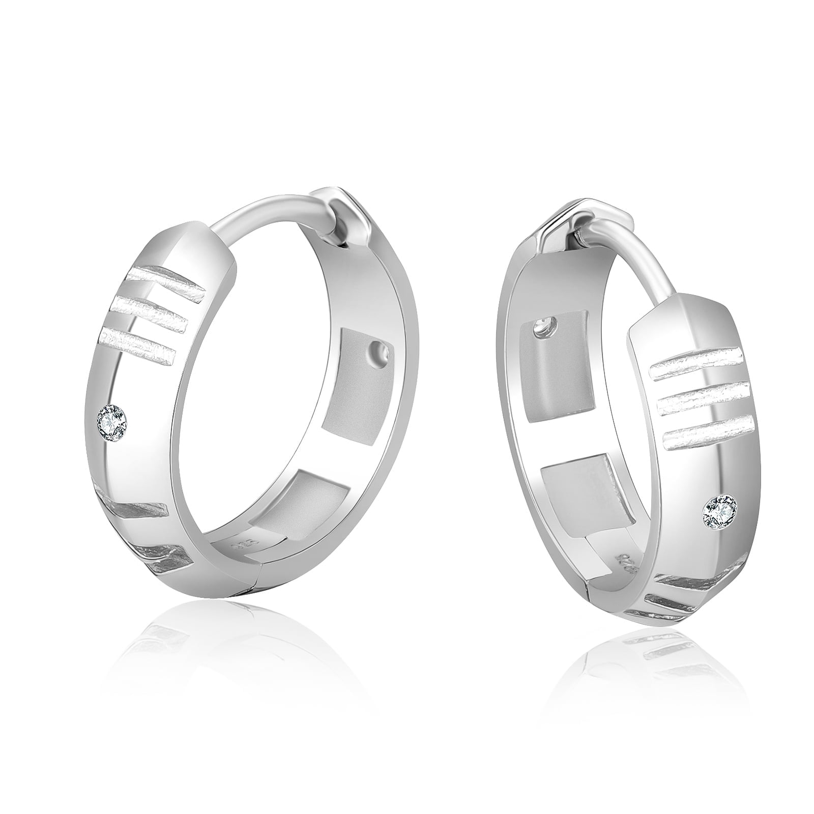 KRKC&CO Hoop Earrings for Men, S925 Sterling Silver, White Gold plated Hoop Earrings ...
