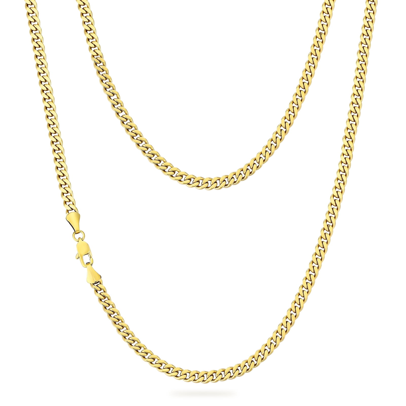 KRKC&CO Real 14K Gold Plated Filled Necklace, Flat Diamond-Cut Miami Cuban Link Chain for Men ...