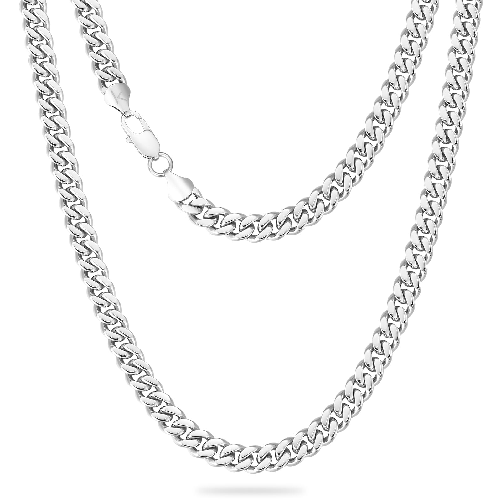 KRKC&CO White Gold Plated Necklace, Flat Diamond-Cut Miami Cuban Link Chain for Men Women, Hip ...