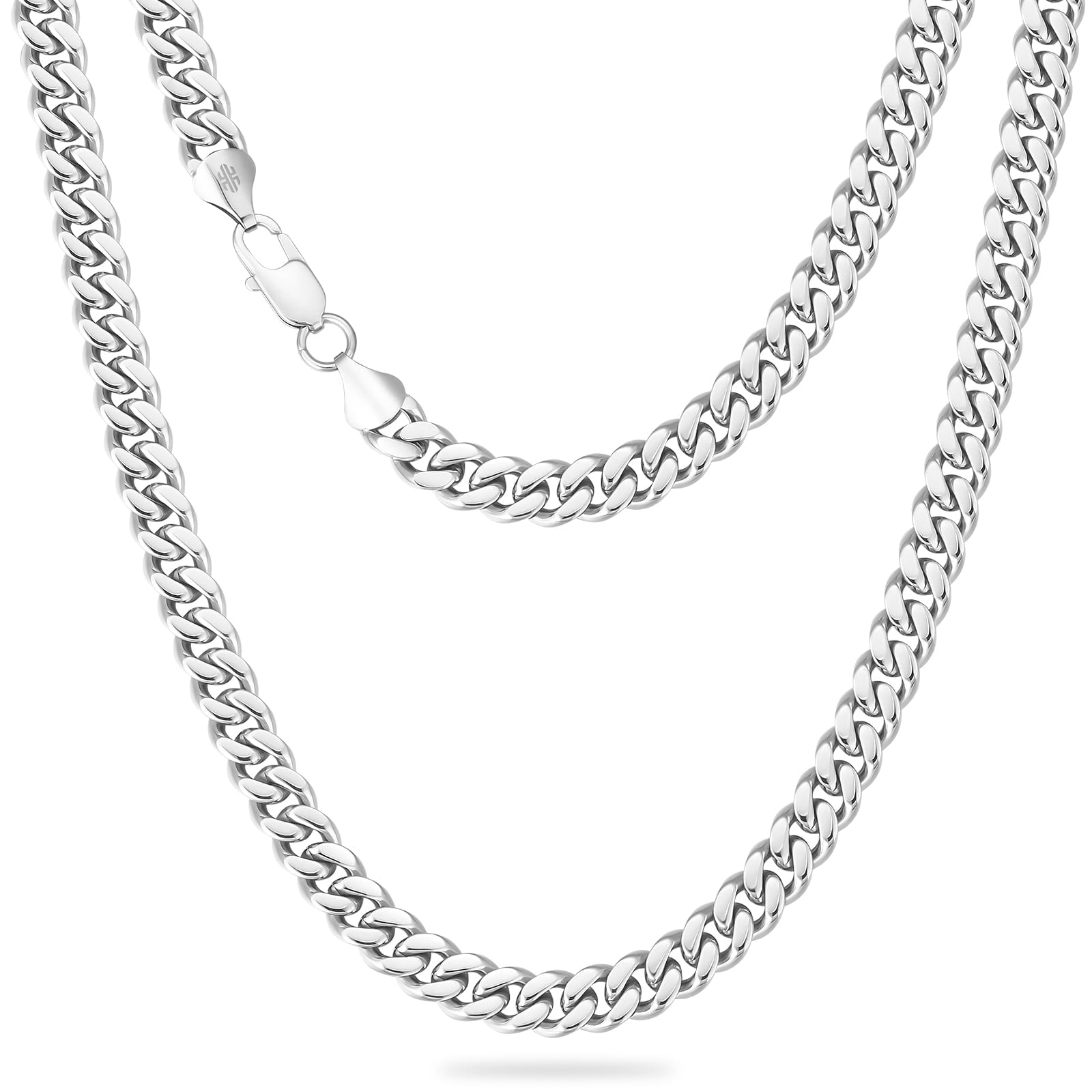 KRKC&CO White Gold Plated Necklace, Flat Diamond-Cut Miami Cuban Link Chain for Men Women, Hip ...