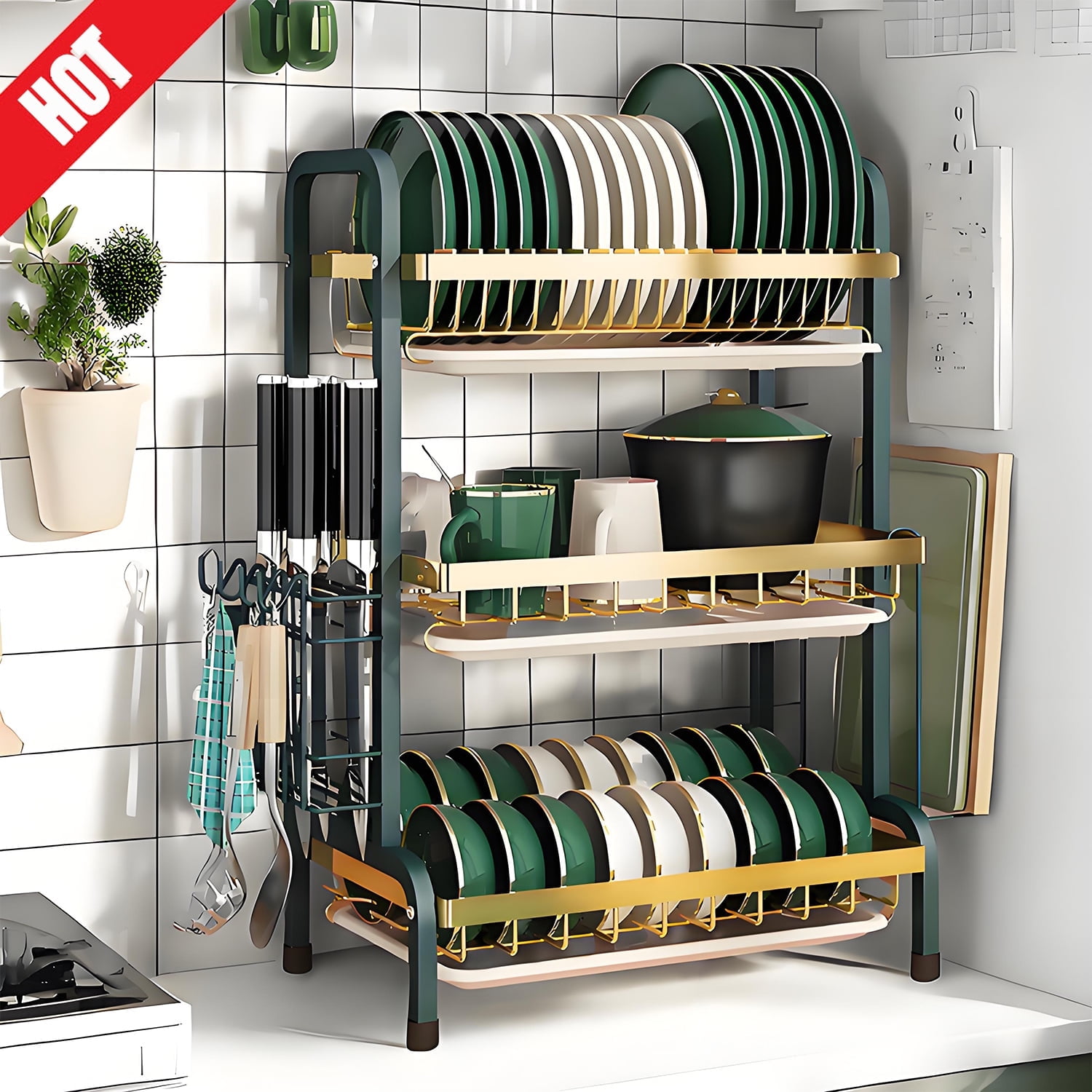 KRKZ Family Dinner 3-Tier Stainless Steel Foldable Dish Rack - Walmart.com