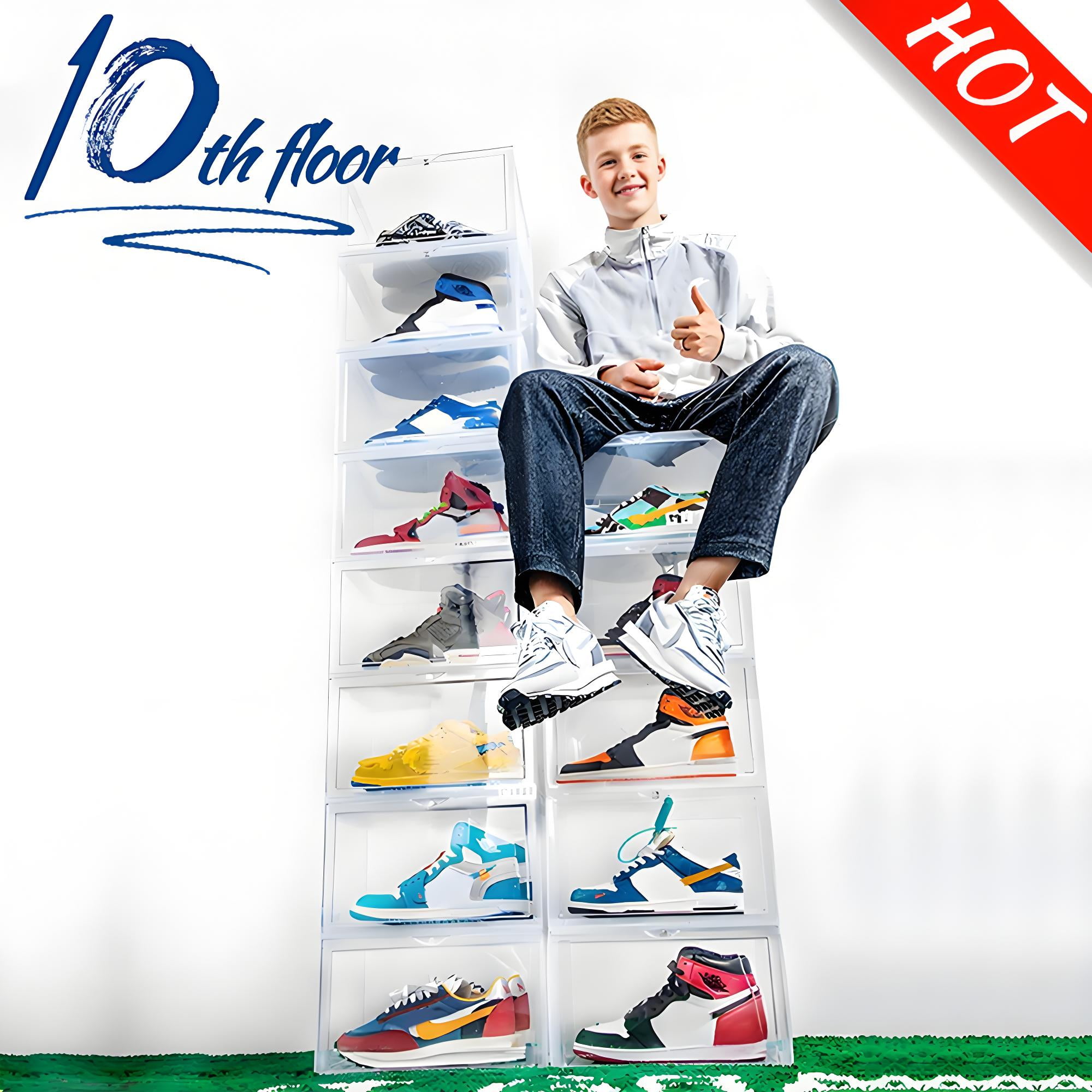 KRKZ Large Shoe Boxes Clear Plastic Stackable,Shoe Storage Organizer ...