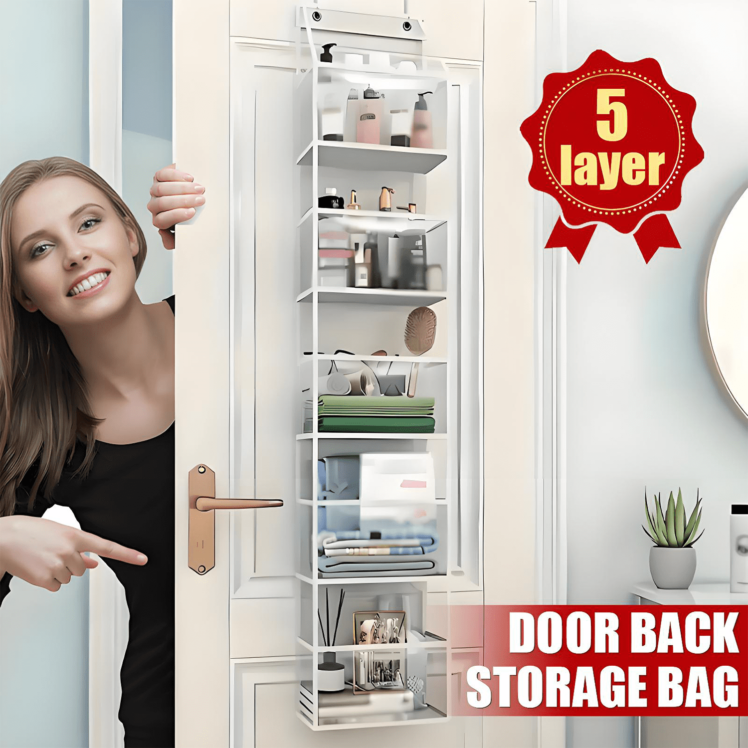 KRKZ White Over-The-Door Organizer - 5-Tier Hanging Storage Shelf, 13 ...