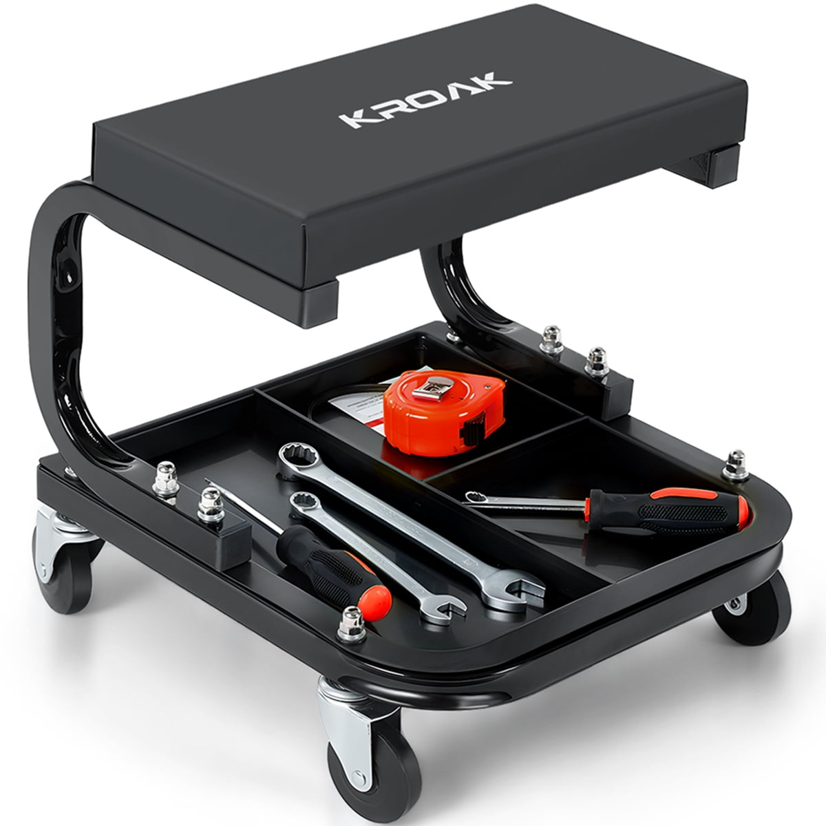 KROAK 14.2" Rolling Creeper Garage/Shop Seat with 3 Segmented Tool Tray ...