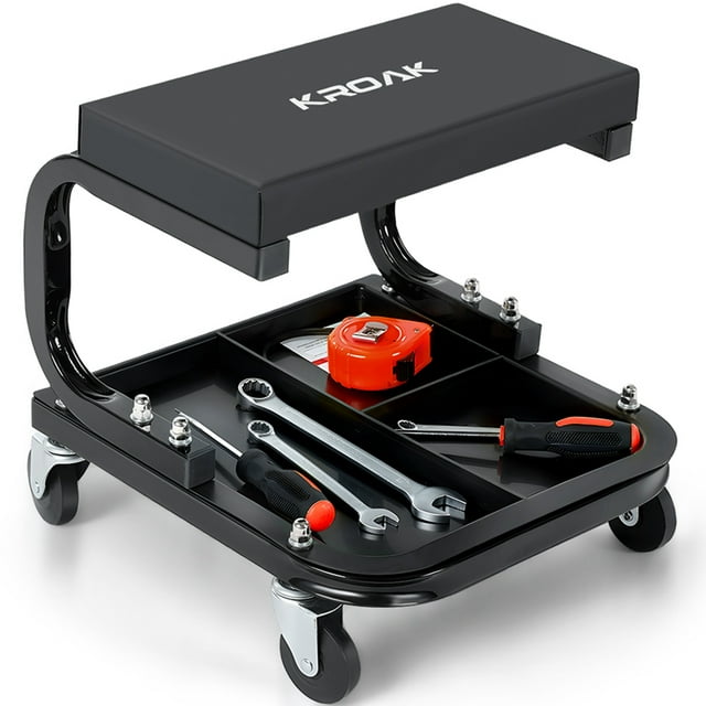 KROAK 14.2" Rolling Creeper Garage/Shop Seat with 3 Segmented Tool Tray ...