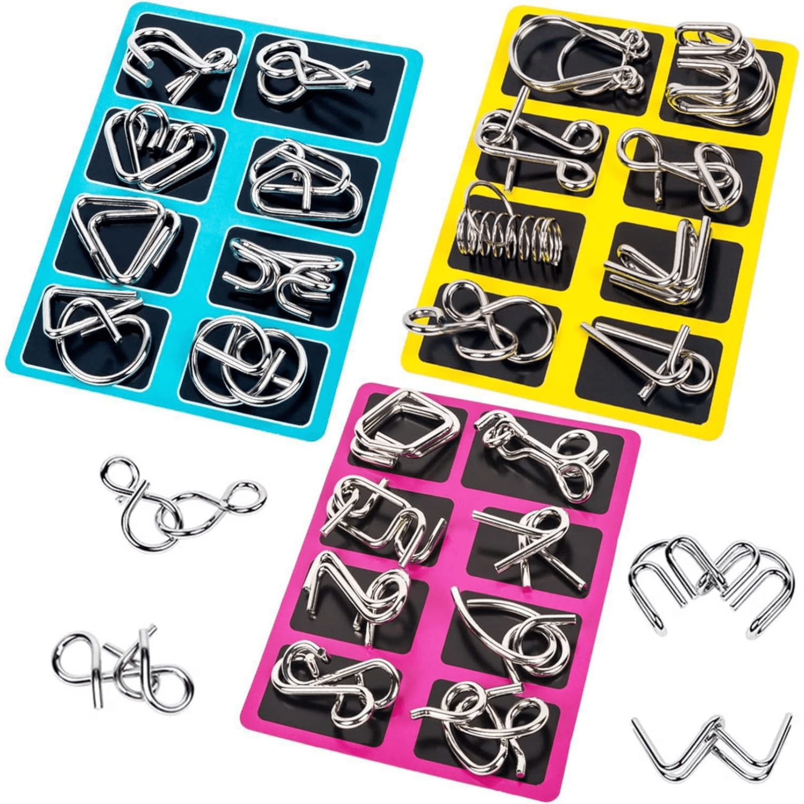 KRONDO 24-Piece Metal Ring Puzzles Brain Teaser Game - Nine Link ...