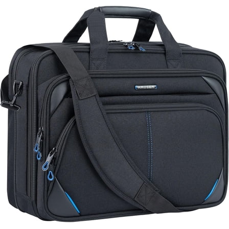 KROSER, Expandable Polyester Laptop Messenger Bag, 17.3 Inches, Black ...