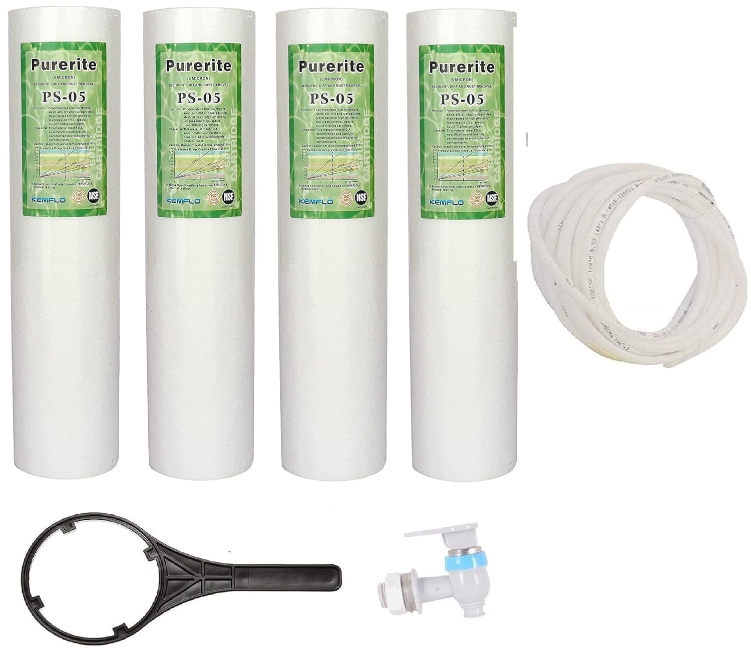 KRPLUS 4 Pcs Spun Filter Cartridge 10 Inch 5 Micron Spanner Key RO Tap ...