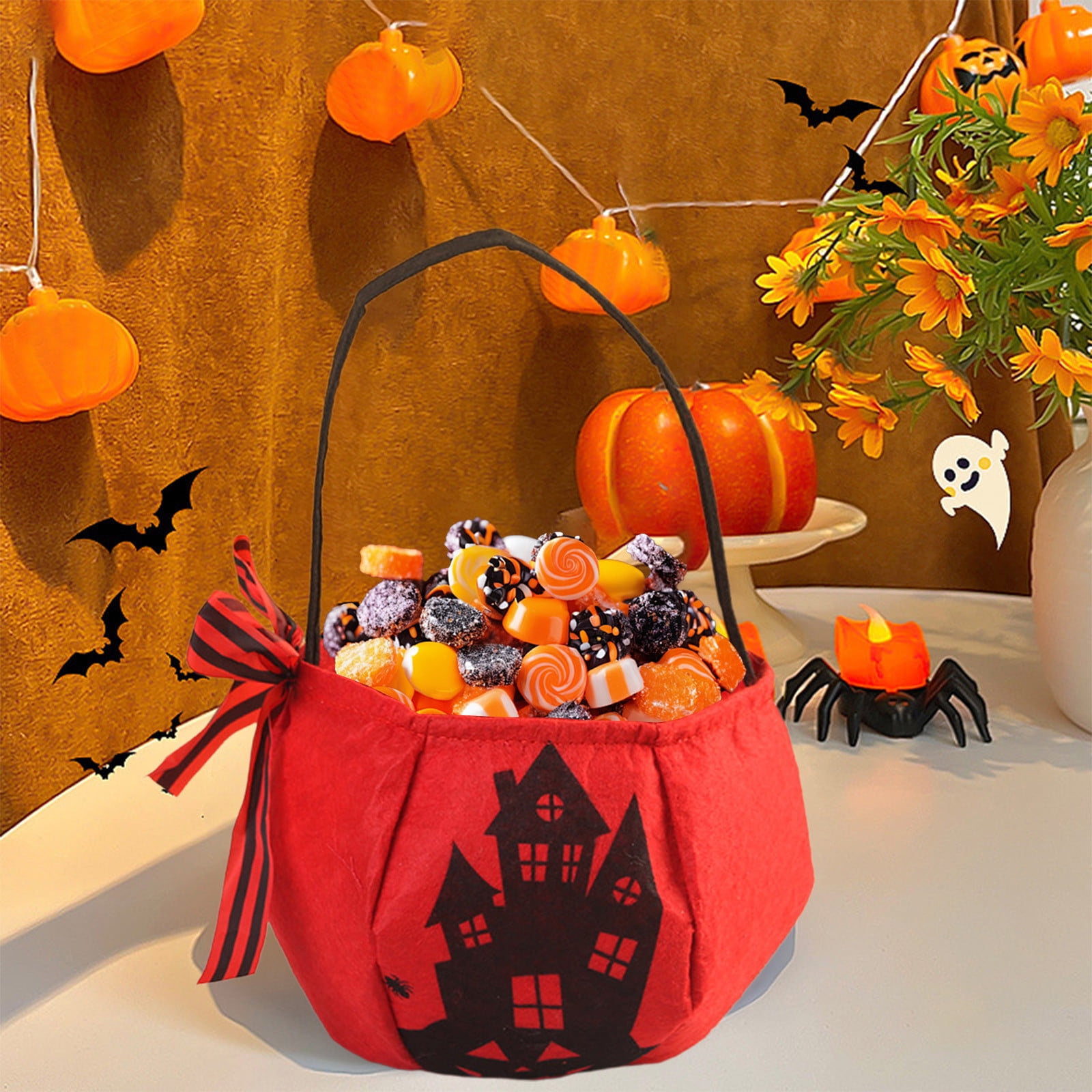 KRQAP Bow Tie Halloween Candy Bag Candy Bag Handheld Pumpkin Bag ...