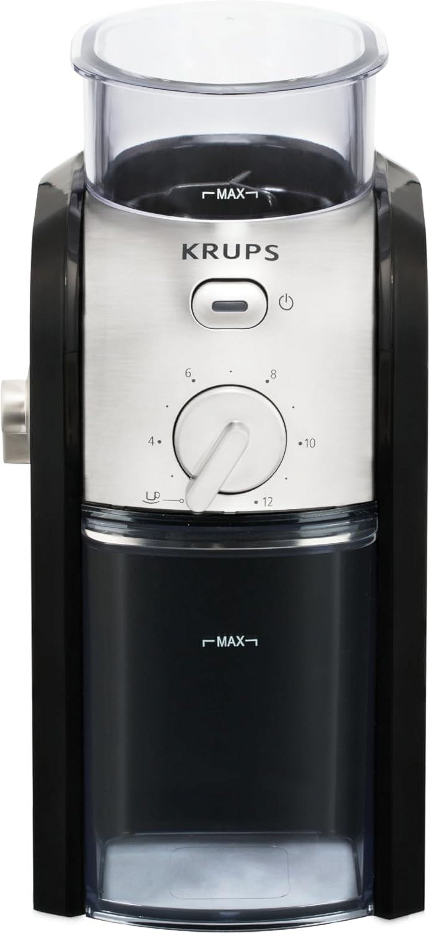 KRUPS Grind Size and Cup Selection and Stainless Steel Flat Burr Coffee Grinder, 8-Ounce, Black ...