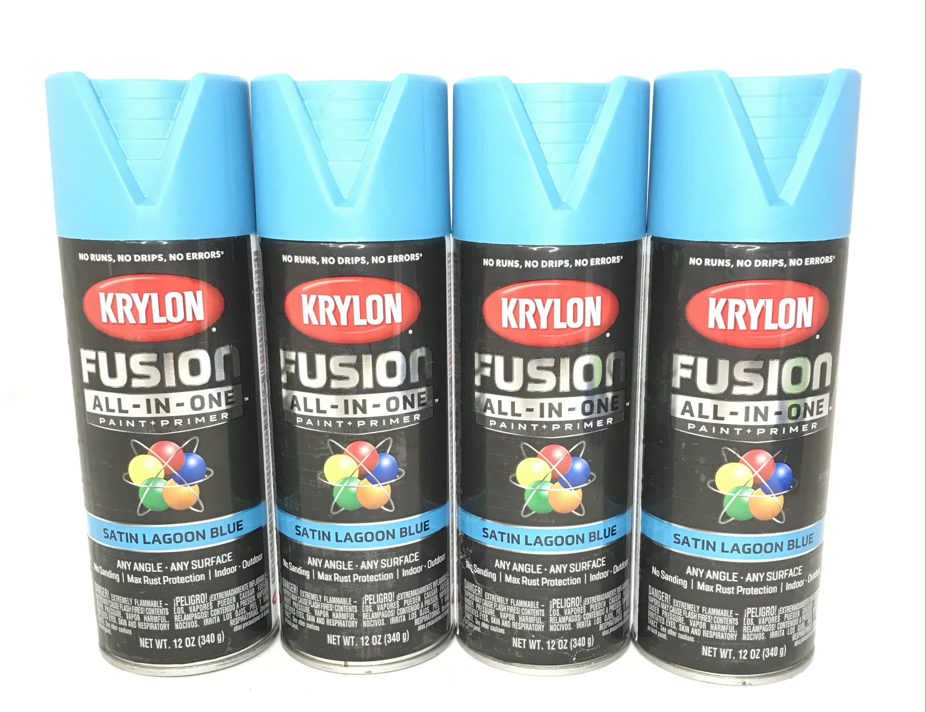 KRYLON 2741-4 PACK SATIN LAGOON BLUE All-In-One Fusion Paint & Primer ...