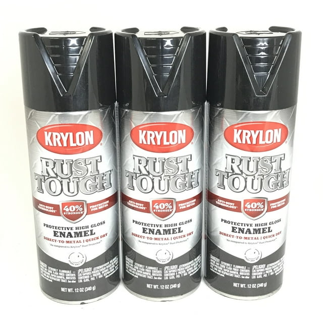 KRYLON RTA9202-3 PACK GLOSS BLACK Rust Tough Protective Enamel - Quick ...