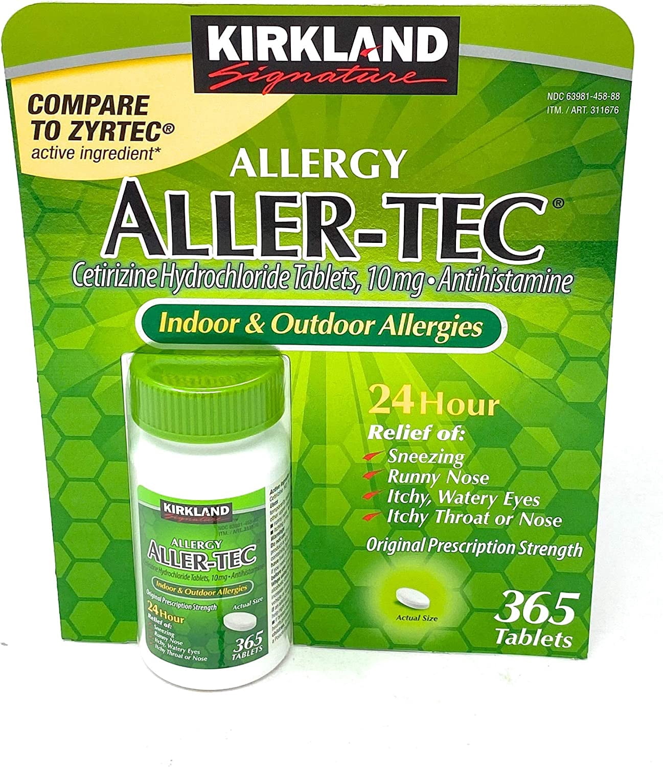 KIRKLAND Aller-Tec Cetirizine Hydrochloride 10 mg, 365 Tablets, Allergy ...