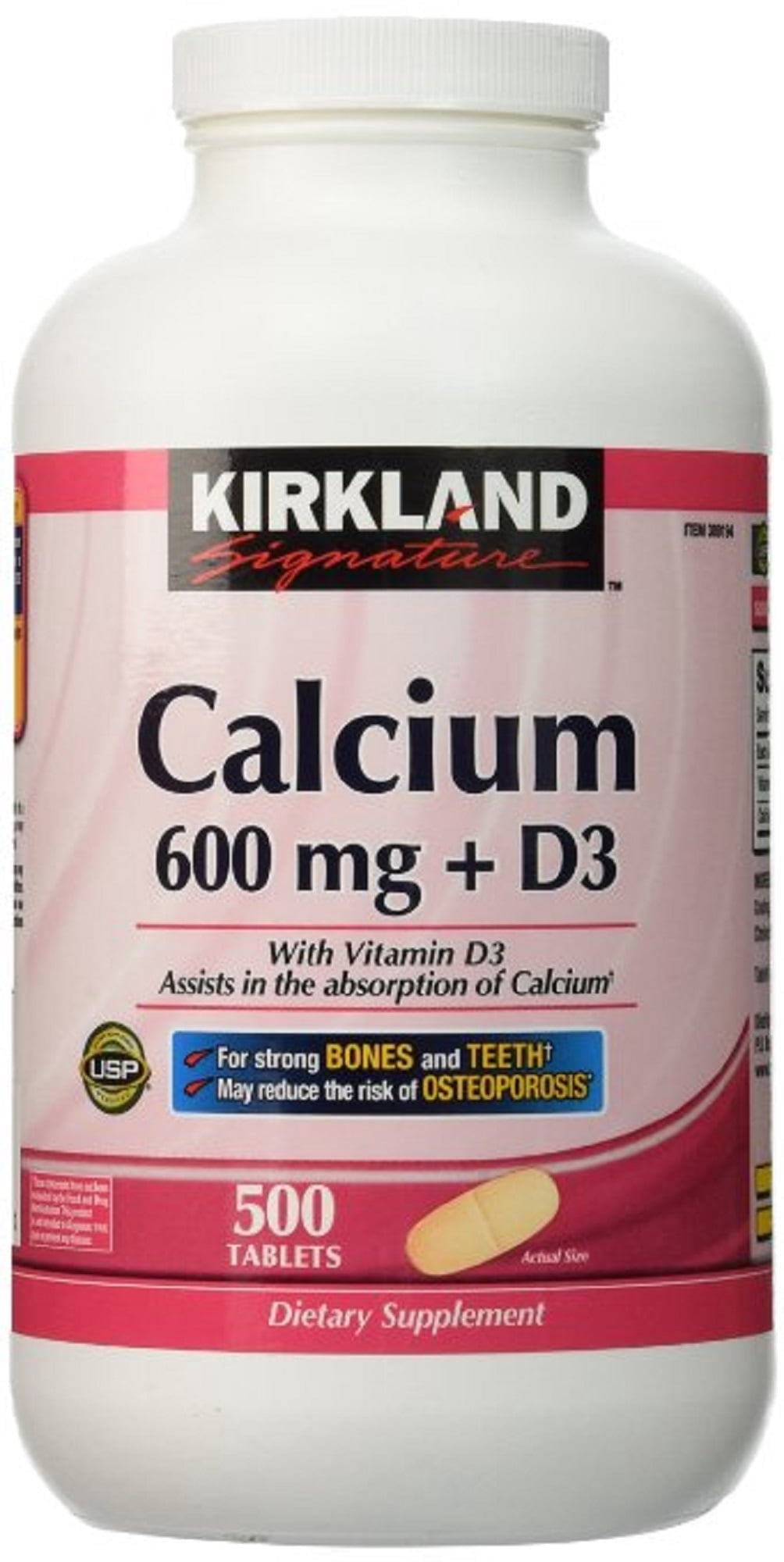 Kirkland Signature Calcium 600 mg + D3 Supplement, 500 Tablets for ...