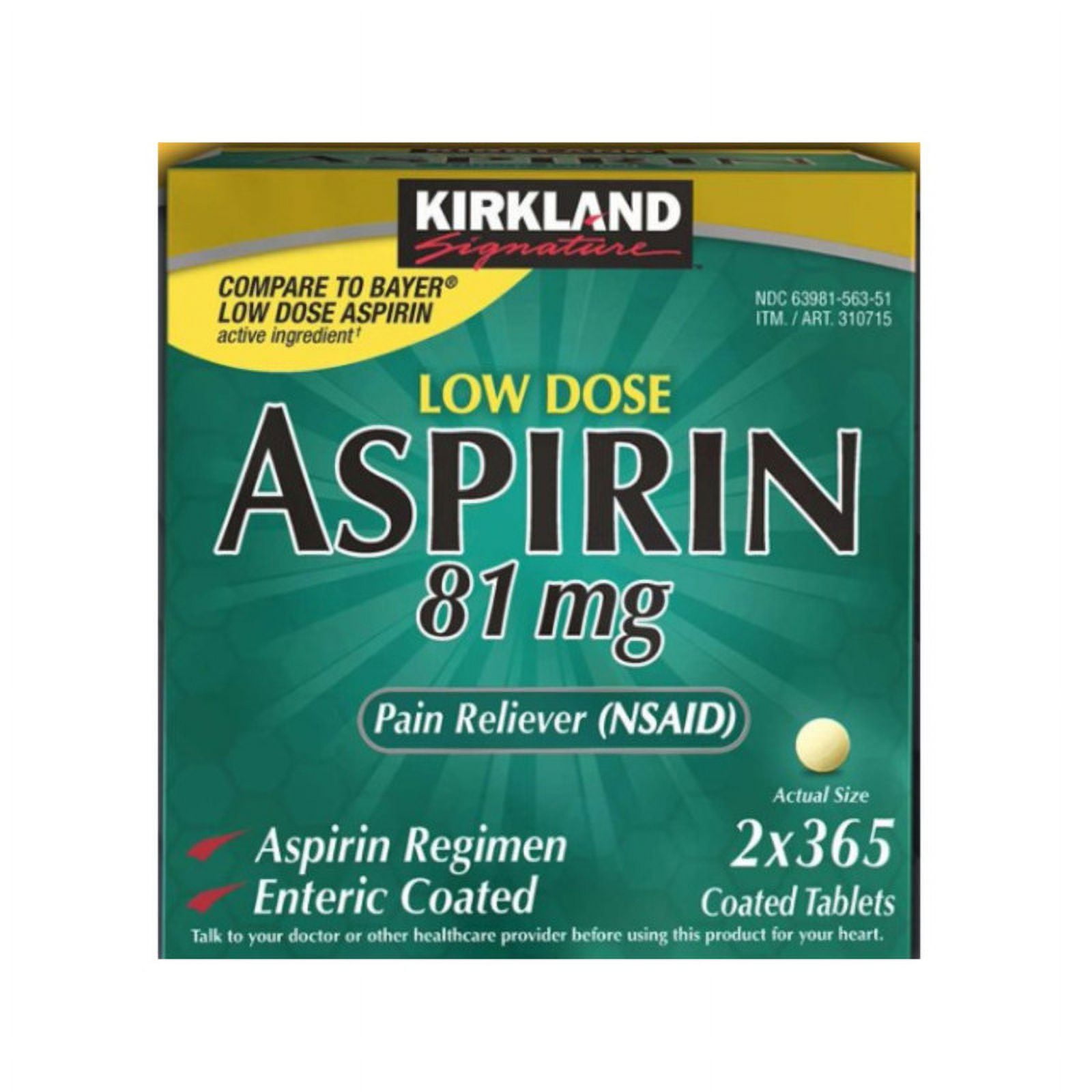 Kirkland Signature Low Dose Aspirin 81mg, Enteric Coated, Pain & Fever ...