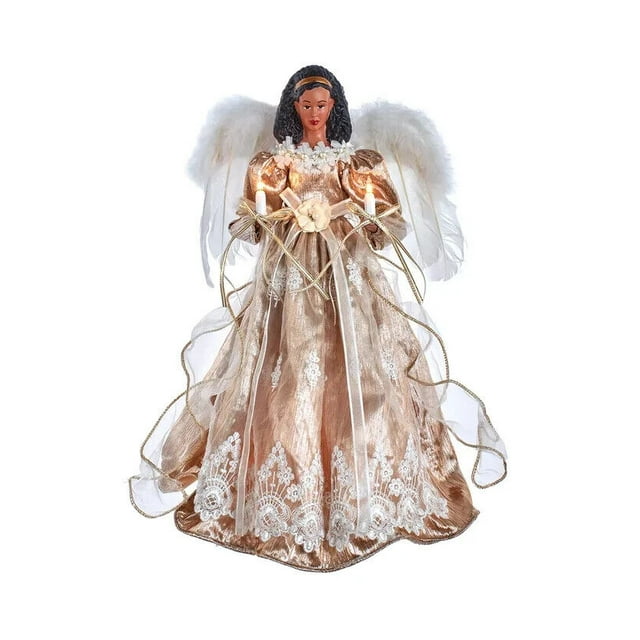 KSA 16" Pre-lit Rose Gold African American Angel Christmas Tree Topper ...
