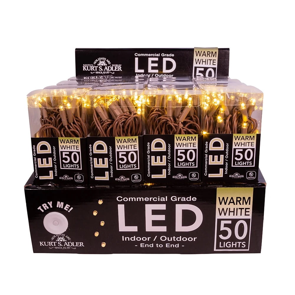 KSA 50-Count Warm White LED 5MM Mini Christmas Lights, 25 ft Brown Wire ...