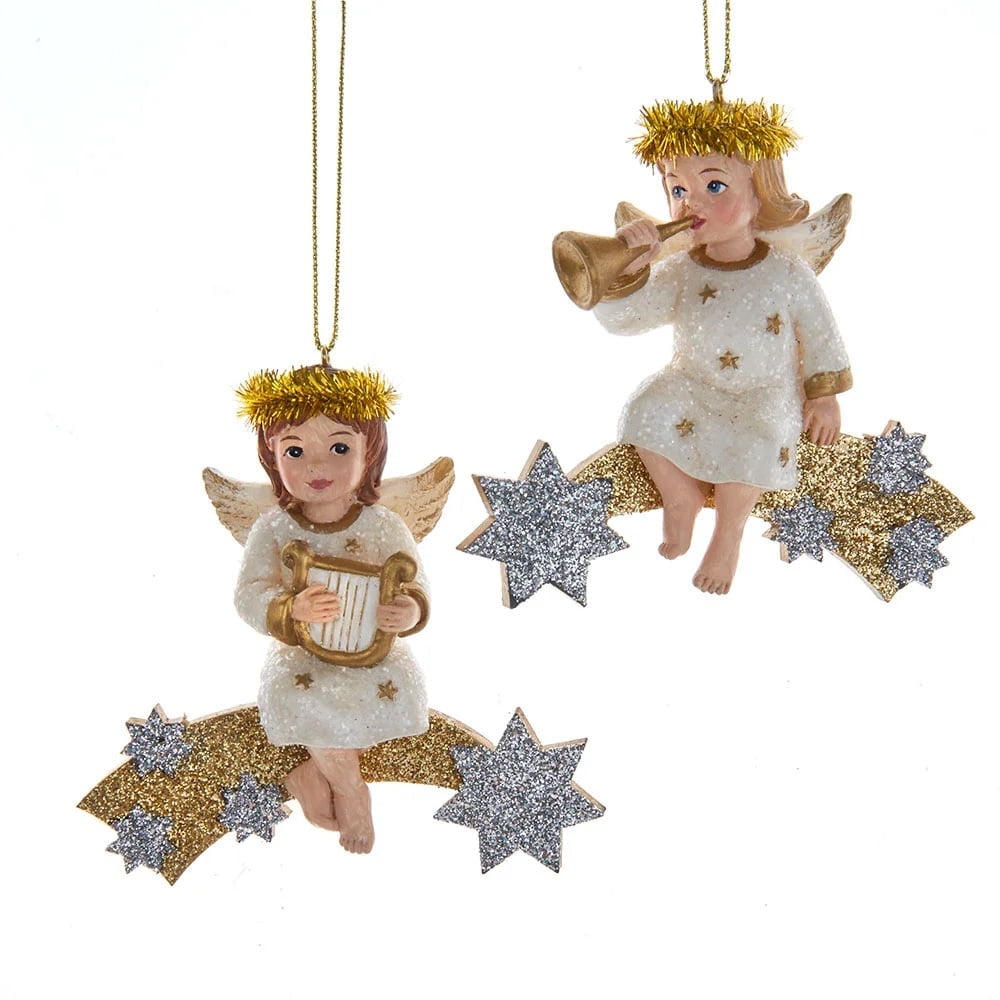 Kurt Adler 3.5" Gold and Silver German Angels on Shooting Star ...