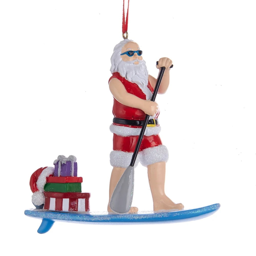KSA Pack of 6 Red and Blue Santa on Paddle Board Christmas Ornaments 5 ...