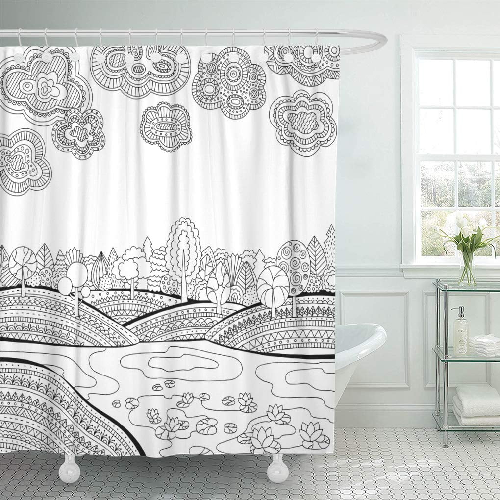 KSADK Coloring Page for Adults with Landscape Lake Flower Meadow Forest ...