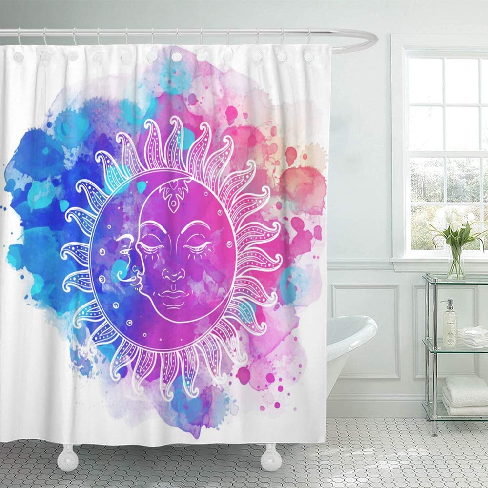 KSADK Graphic Sun and Moon Meditation Over Colorful Watercolor Face ...